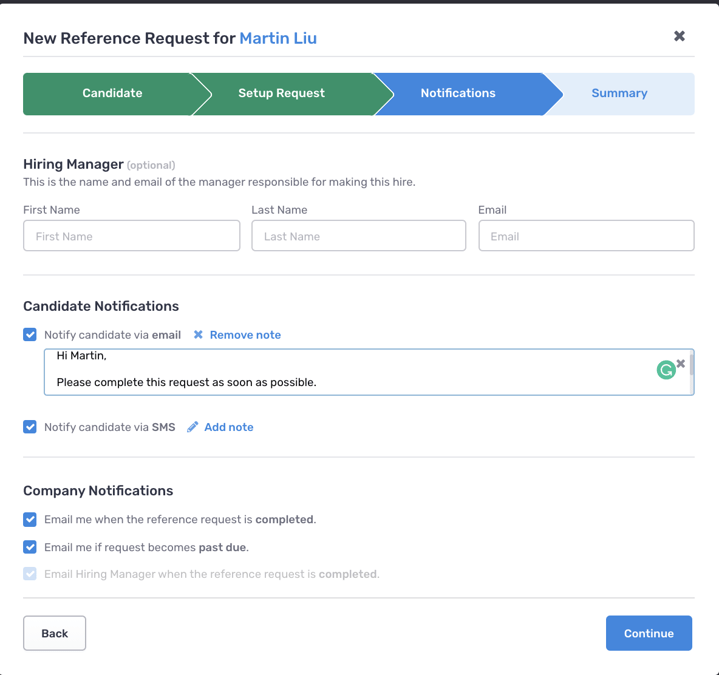 Requesting References from a Candidate