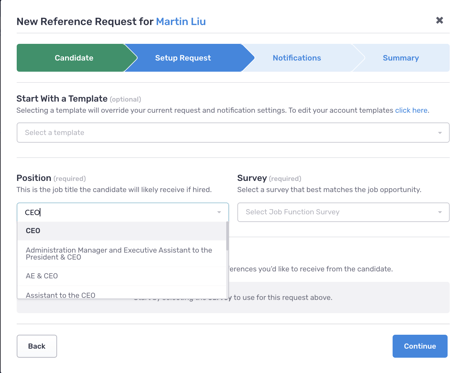 Requesting References from a Candidate