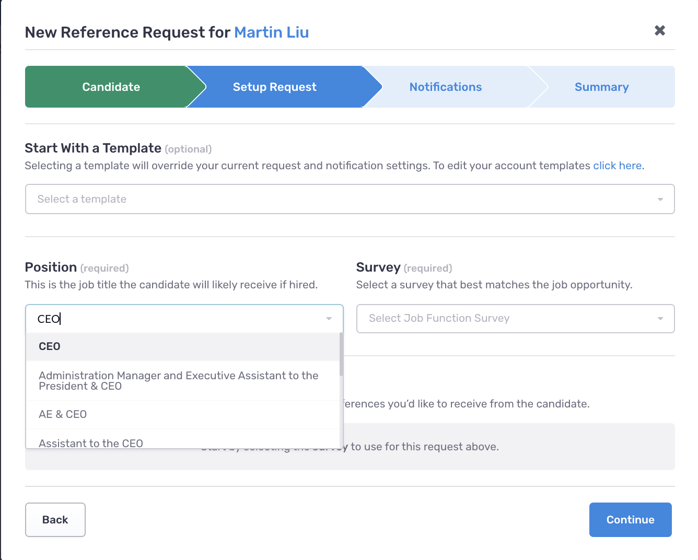 Requesting References from a Candidate