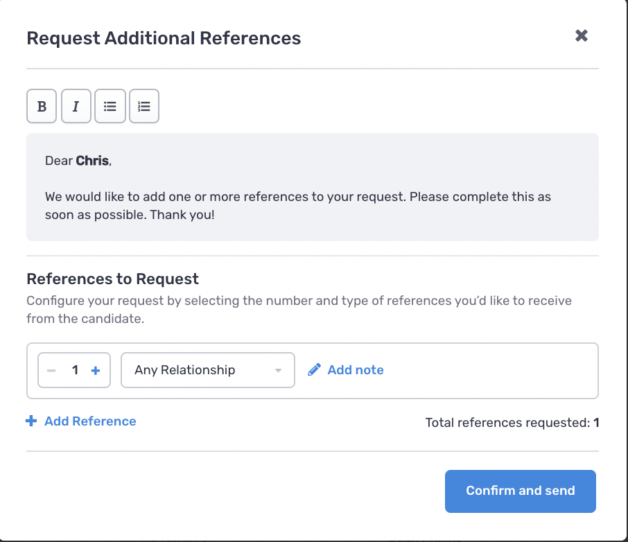 Requesting References from a Candidate